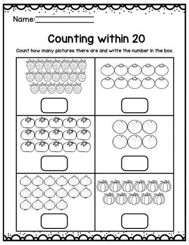 Counting objects to 20 worksheet | Count and color | Theme Fruit &Vegetable