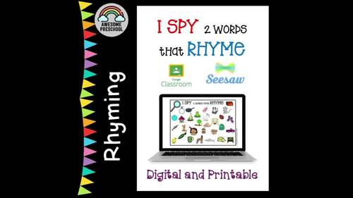 Preschool Digital & Printable Literacy Activities - I Spy RHYMING words