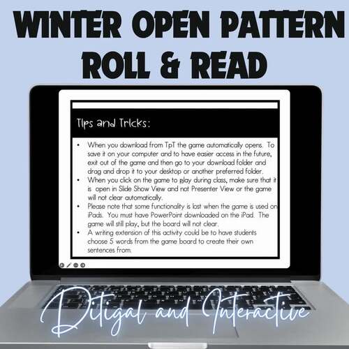 Winter Roll & Read Multisyllabic Open Words & Sentences Digital + Printable