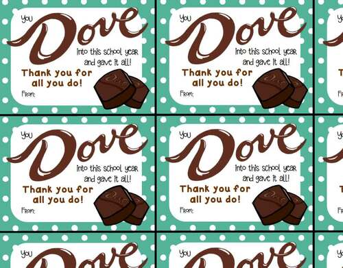 Dove Chocolate Teacher (Staff) Appreciation Treat Tag | TPT