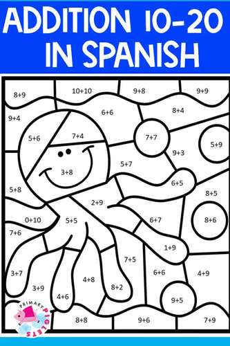 Spanish Color by Code SUMMER OCEAN Color by Number Addition Sums 10 to 20