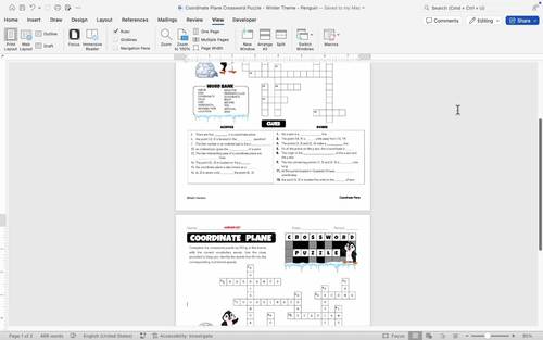 6th/7th Grade Math Fun Worksheet Winter Activity: Crossword (Coordinate ...