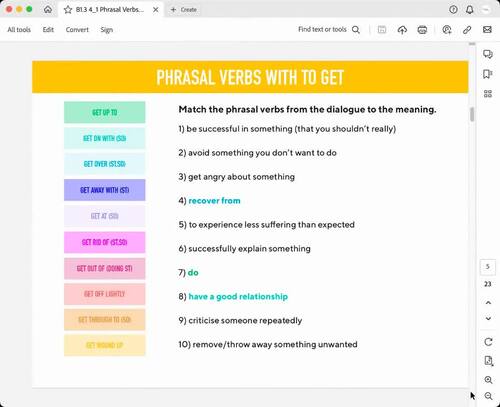ESL Intermediate Lesson: Learn Phrasal Verbs with Get by ESL Class Workshop