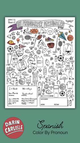 Spanish sports color by subject pronouns by Darin Carlisle | TPT