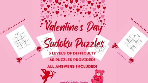 Sudoku Kids Valentine's Day Logic Puzzles Math Giant Packet 60 Puzzles