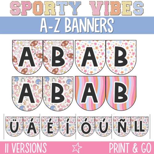 Pastel Sports Themed A-Z Banners Bulletin Board Letters, Varsity ...