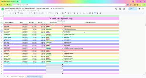 Classroom Sign Out, Bathroom Sign Out Sheet, Office Nurse Library ...