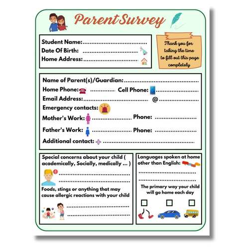 BACK TO SCHOOL | Editable Student Information Sheets For Parents To ...
