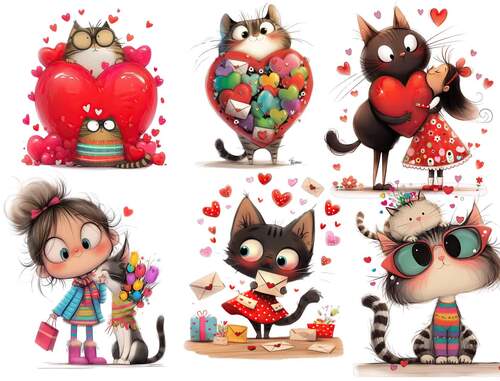 Valentine's Day Clipart Funny Cat by Mrs Wong | TPT