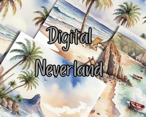 Watercolor Beach Digital Paper Pack , Calm Seaside Themed Digital ...