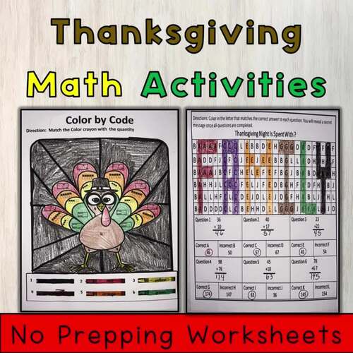 Thanksgiving math Activities No Prep Worksheets by Ana's Teaching Corner