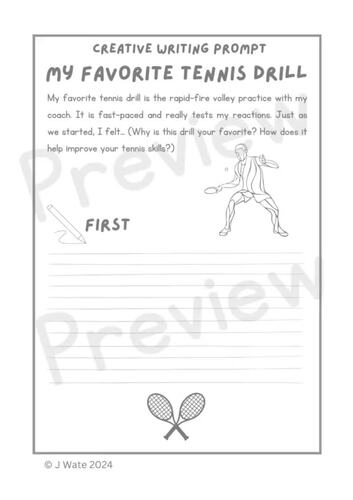 Tennis Sports Creative Writing Prompts Worksheet Pack for Students 2024
