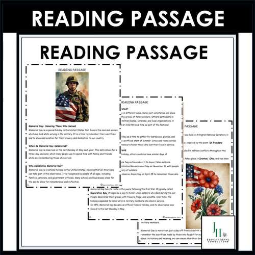 Fun End of Year Memorial Day Worksheets Activities Middle High School ...