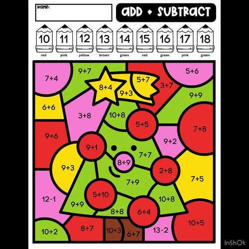 Holiday Color-by-Skill Math Worksheets | Addition & Subtraction Within 20