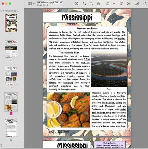 Mississippi || US States || Information Text Close Reading Comprehension
