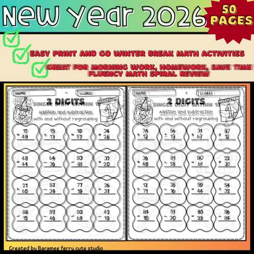 New Year Math Worksheets Bundle | Addition & Subtraction 1, 2, 3 Digits ...