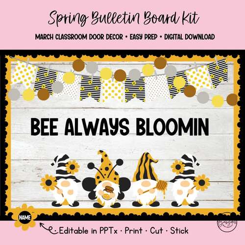 Hello Spring Bulletin Board Kit: Gnome Bee Decor | April Classroom Door