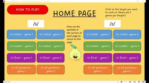 Tic Tac Toe PowerPoint Game - /s/ and /z/ initial, medial, final artic