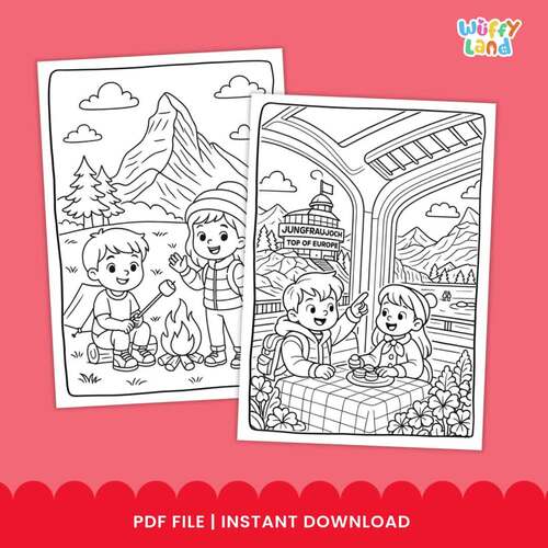 Switzerland Coloring Pages – Landmarks, Culture, and Kids Travel Scenes