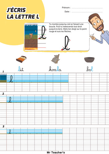 Écriture cursive du l minuscule by Mr Teacher's | TPT