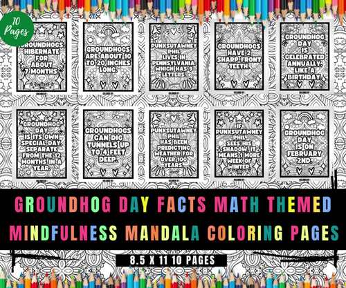 Groundhog Day Math, Math Themed Fact Sayings Coloring Pages, No Prep