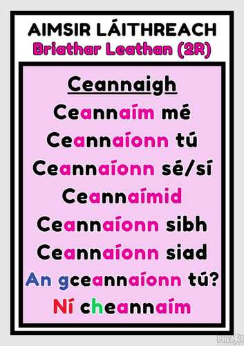 Irish Present Tense – Regular Verb Rules Posters by Phlash Education