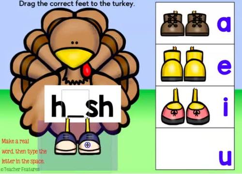 THANKSGIVING TURKEY SHOES Short Vowels BOOM CARDS by Teacher Features
