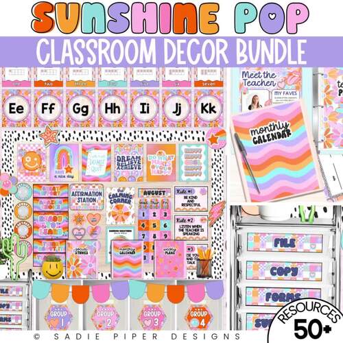 Y2K Retro Groovy Classroom Decor MEGA BUNDLE, Rainbow Decor, Checkered ...