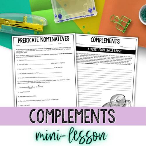 Complements Worksheets and Mini-Lesson - Direct Object, Indirect Object ...