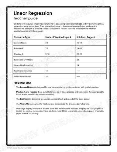 Writing Equations Using Linear Regression Lesson (With Correlation ...