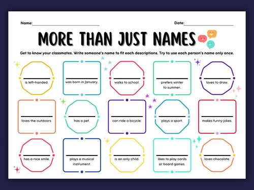 Ice Breaker Get to Know Activity | More than Just Names | Back to School