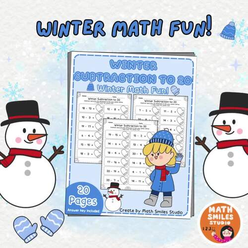 Winter Subtraction to 20 | Cozy Mitten Math Worksheet | 1st-2nd Grade
