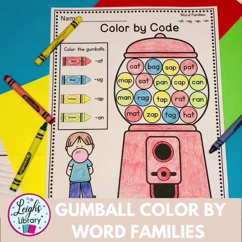 CVC Short Vowel Word Families Printables and Seesaw Links Color by Code