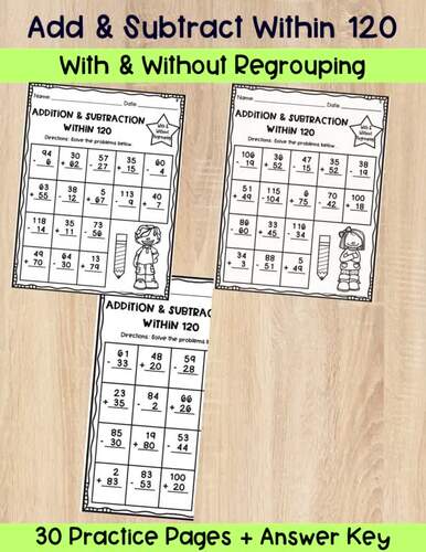 Back to School Mixed Addition and Subtraction to 120 | With & Without