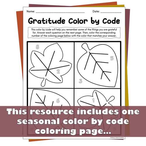 Gratitude Color by Code I Thanksgiving by Whimsy in School Counseling