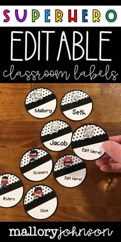 Superhero Labels Editable by Mallory Johnson | TPT