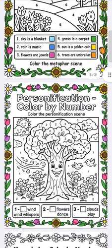 Spring Figurative Language Color by Number 4th 5th Grade ELA Coloring Pages