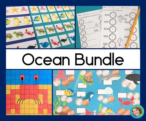 Ocean Theme Bundle Reading Math 100s Charts Telling Time Patterns and Money