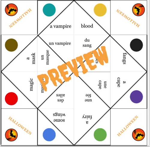 French Halloween Vocabulary Fortune Tellers - Cootie Catchers | TPT