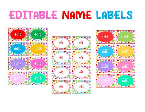 Polka Dots Classroom Labels, Printable Bright Name Labels, Student Name ...