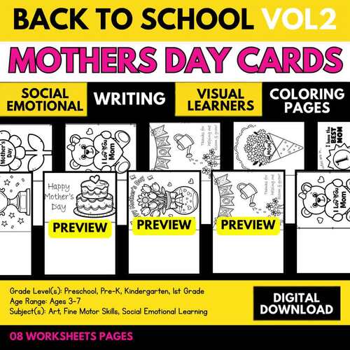 Mother’s Day Cards for Preschool & Kindergarten – Vol. 2 back to school