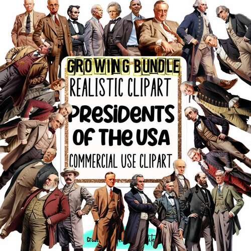 25 US Presidents of USA, US History CLIPART GROWING BUNDLE American History