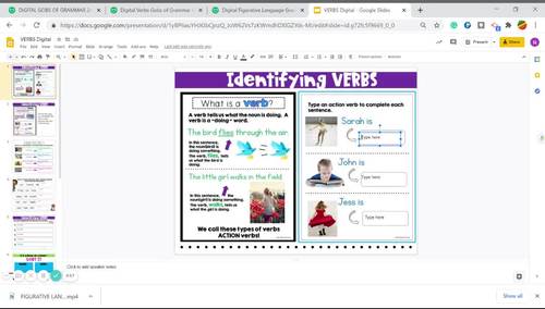 Digital Verbs Gobs of Grammar Google Classroom Distance Learning Grades 2-3