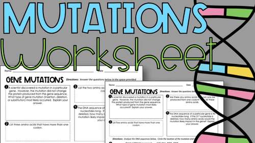 Gene Mutations Worksheet for Identifying Insertions Substitutions and ...