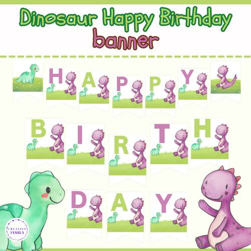 EDITABLE Happy Birthday banner - Dinosaur Banner -Dinosaur Birthday ...