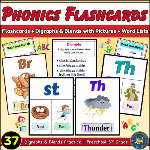 Start & Ending Sounds Flashcards | Digraphs and Blends with Pictures ...