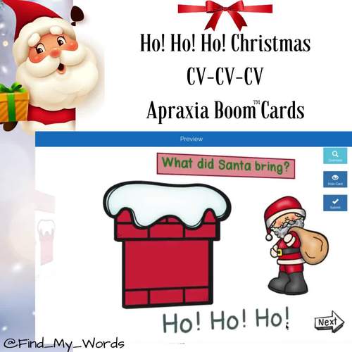 Christmas Apraxia of Speech Practice Activity Boom Cards | Ho Ho Ho CVCVCV