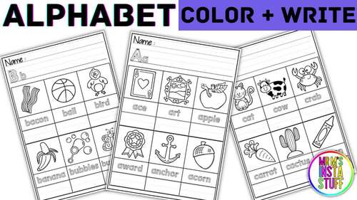 Alphabet Color + Write Letter Formation Word Recognition Printables