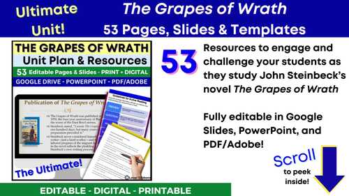 The Grapes of Wrath John Steinbeck, Novel Unit Plan, Editable, Google ...