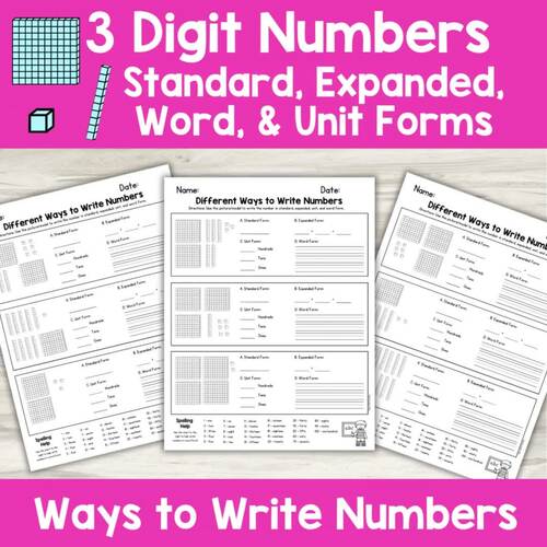 Different Ways to Write 3 Digit Numbers | Expanded Standard Word Unit ...